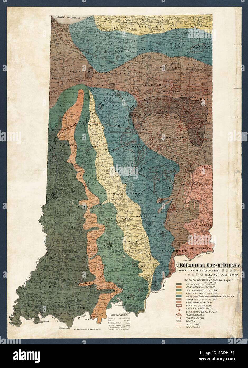 Ancien titre de la carte: 'Carte géologique de l'Indiana : montrant l ...