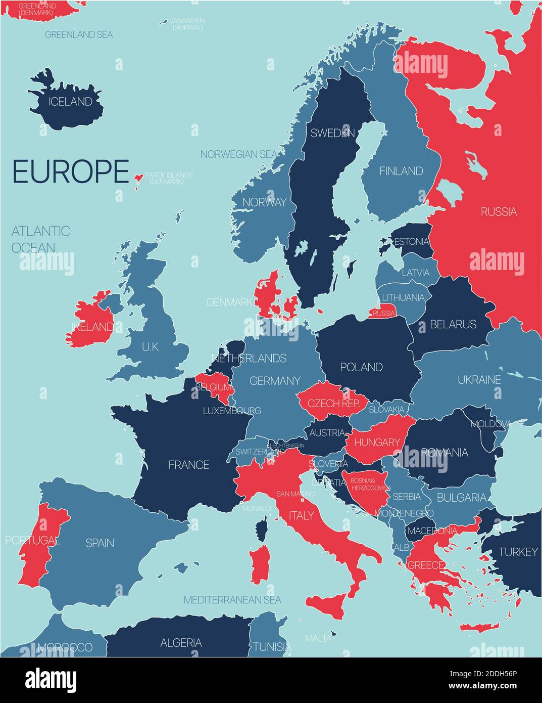 Carte vectorielle Europe continent avec pays. Illustration vectorielle ...