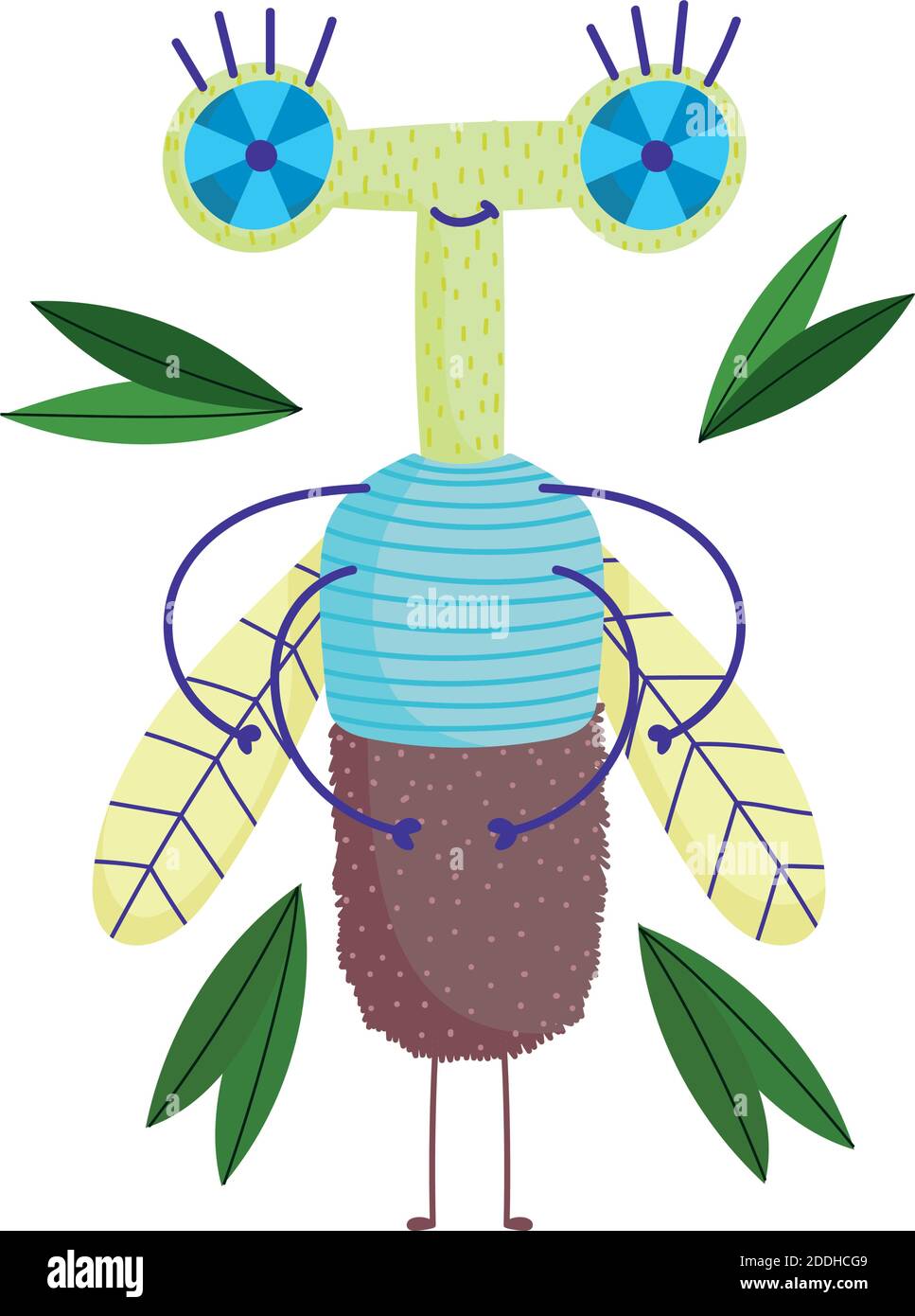 animal de bogue drôle et feuilles de nature dans le style de dessin ...