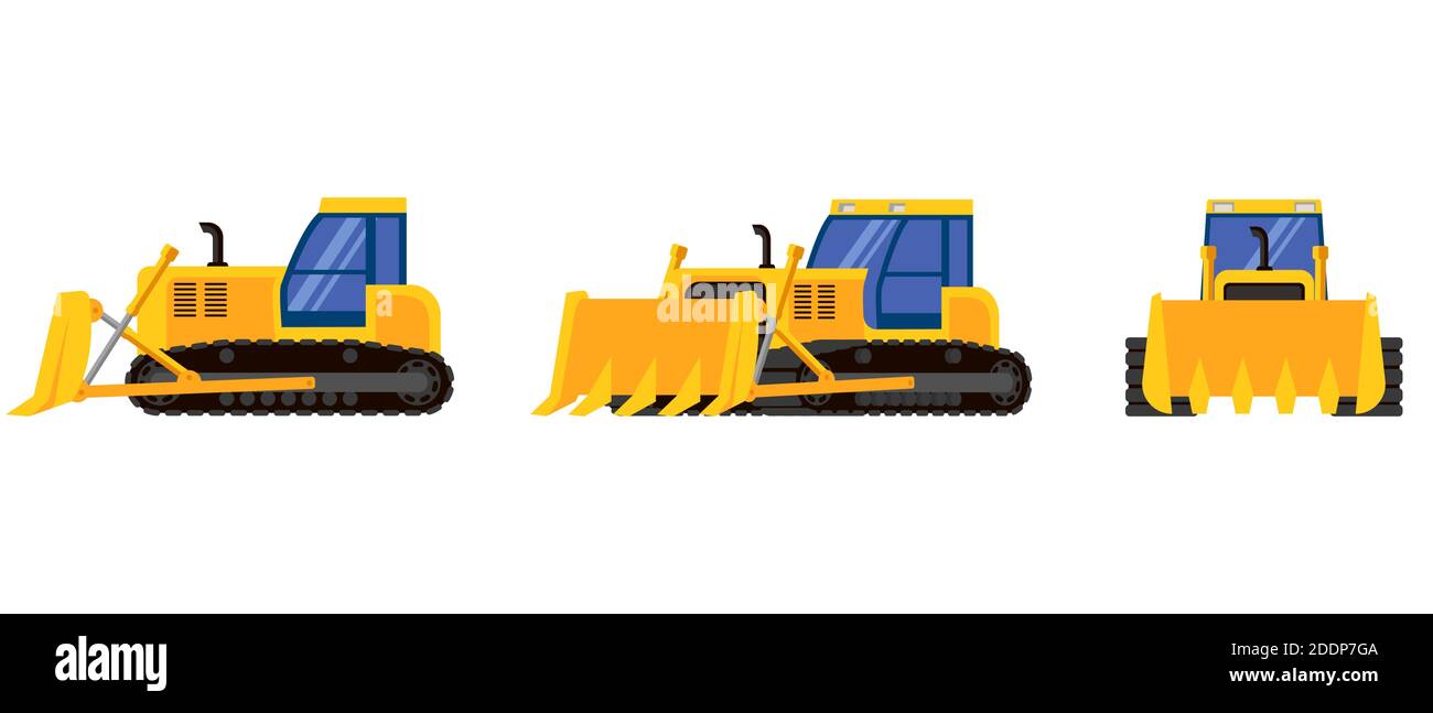 Bulldozer sous différents angles. Machines spéciales de style dessin ...