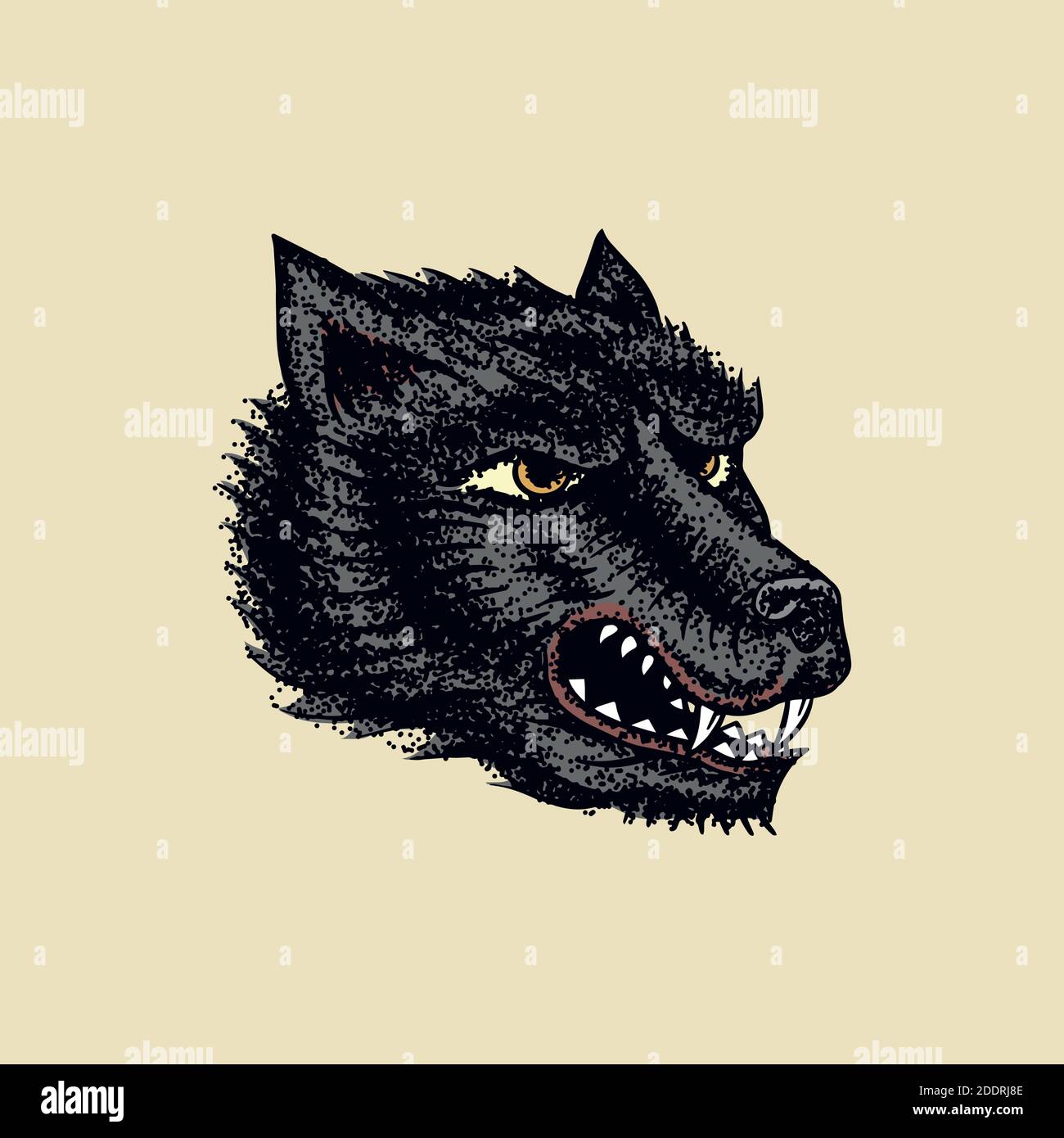 Hurler un loup fou pour un tatouage ou une étiquette. Bête rugissante ...