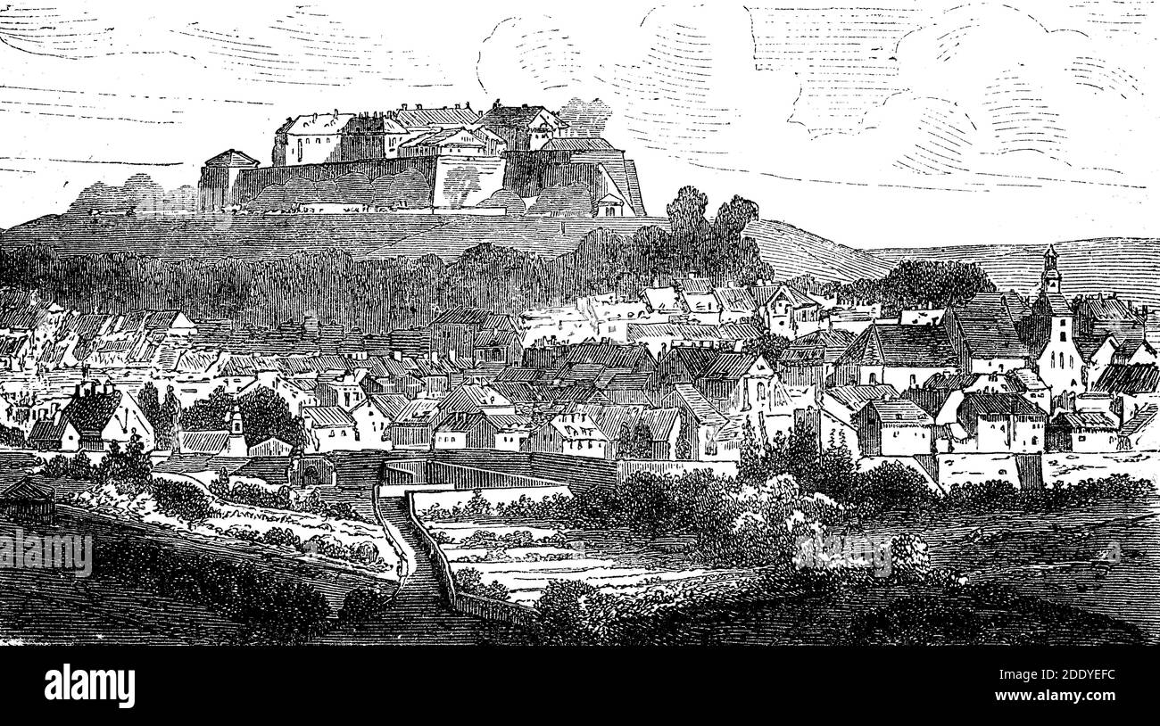Citadelle et ville de Bitsch, Lorraine, France, en 1870 / Zitadelle und ...