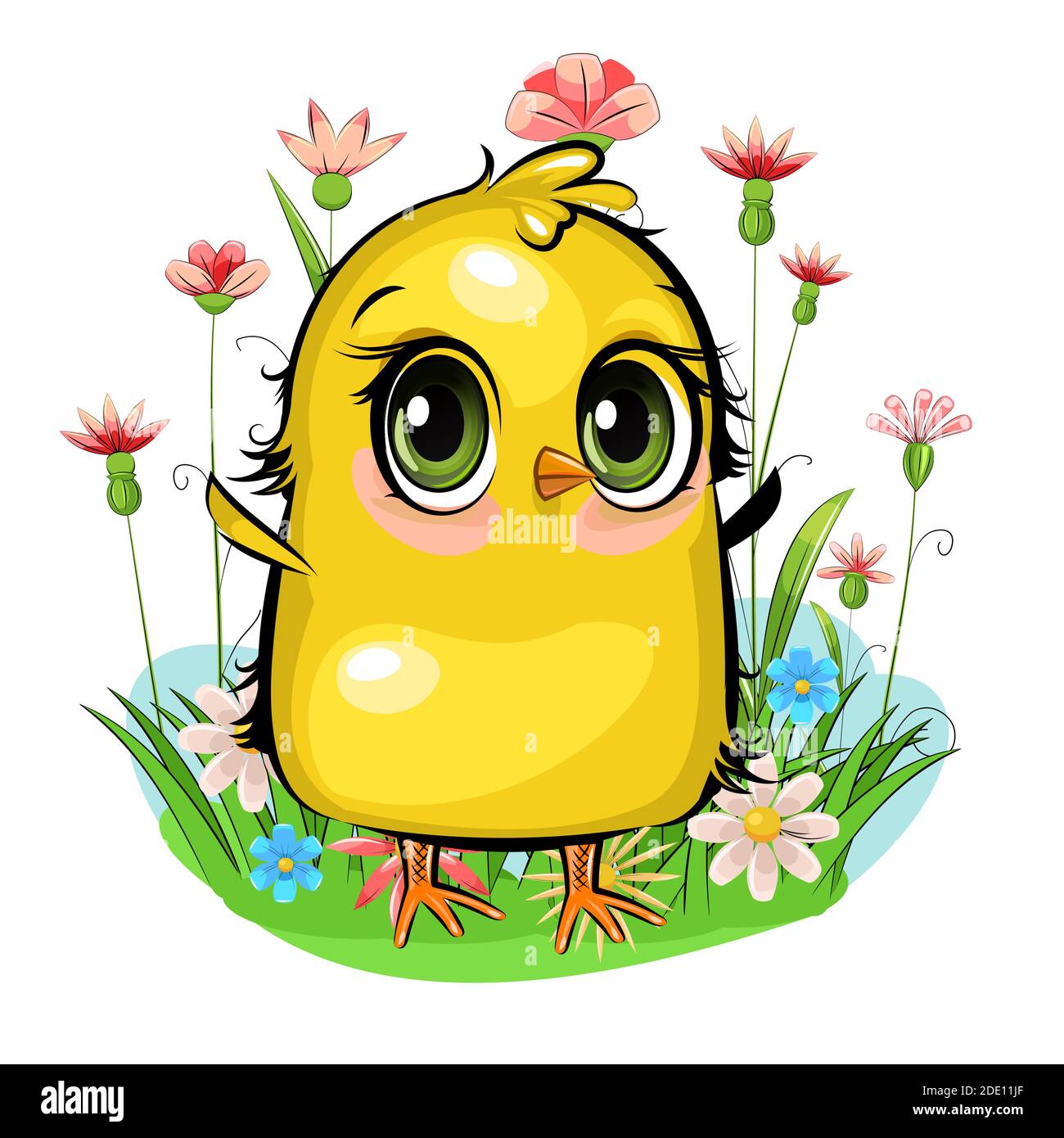 Un peu de poussin. Le poussin drôle essaie de se retirer. Mignonne et ...
