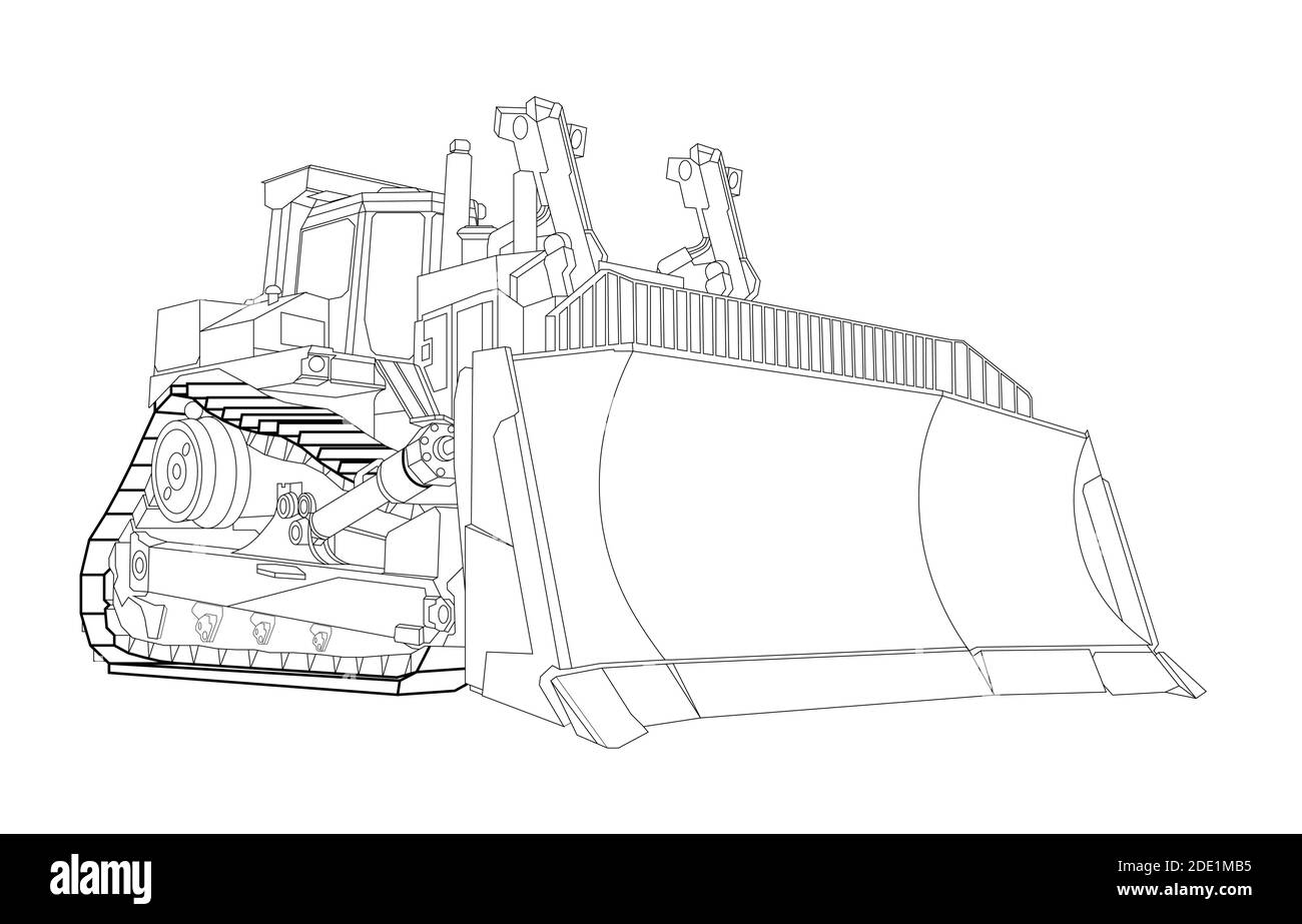 Bulldozer de construction. Dessin linéaire enfant pour colorier ...