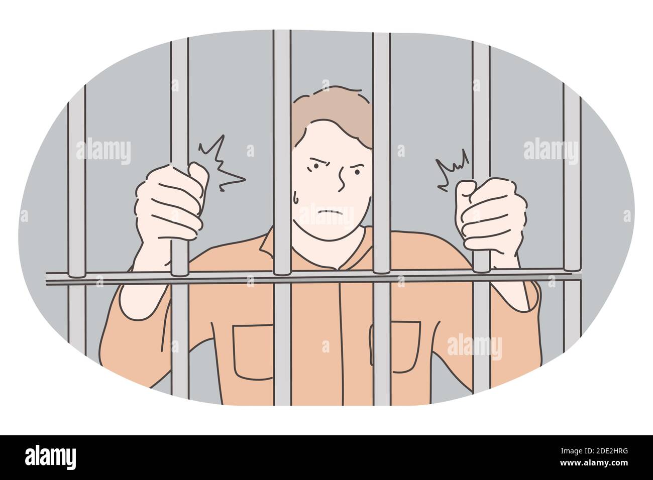 Prisoner standing behind prison cell Banque d'images vectorielles - Alamy