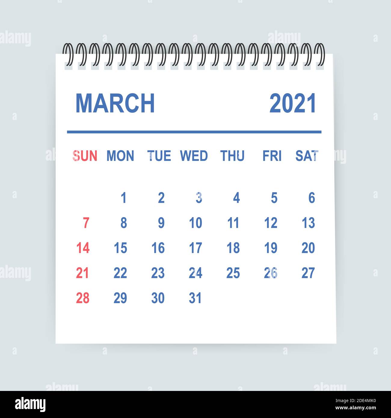 Feuille de calendrier de mars 2021. Calendrier 2021 à plat ...