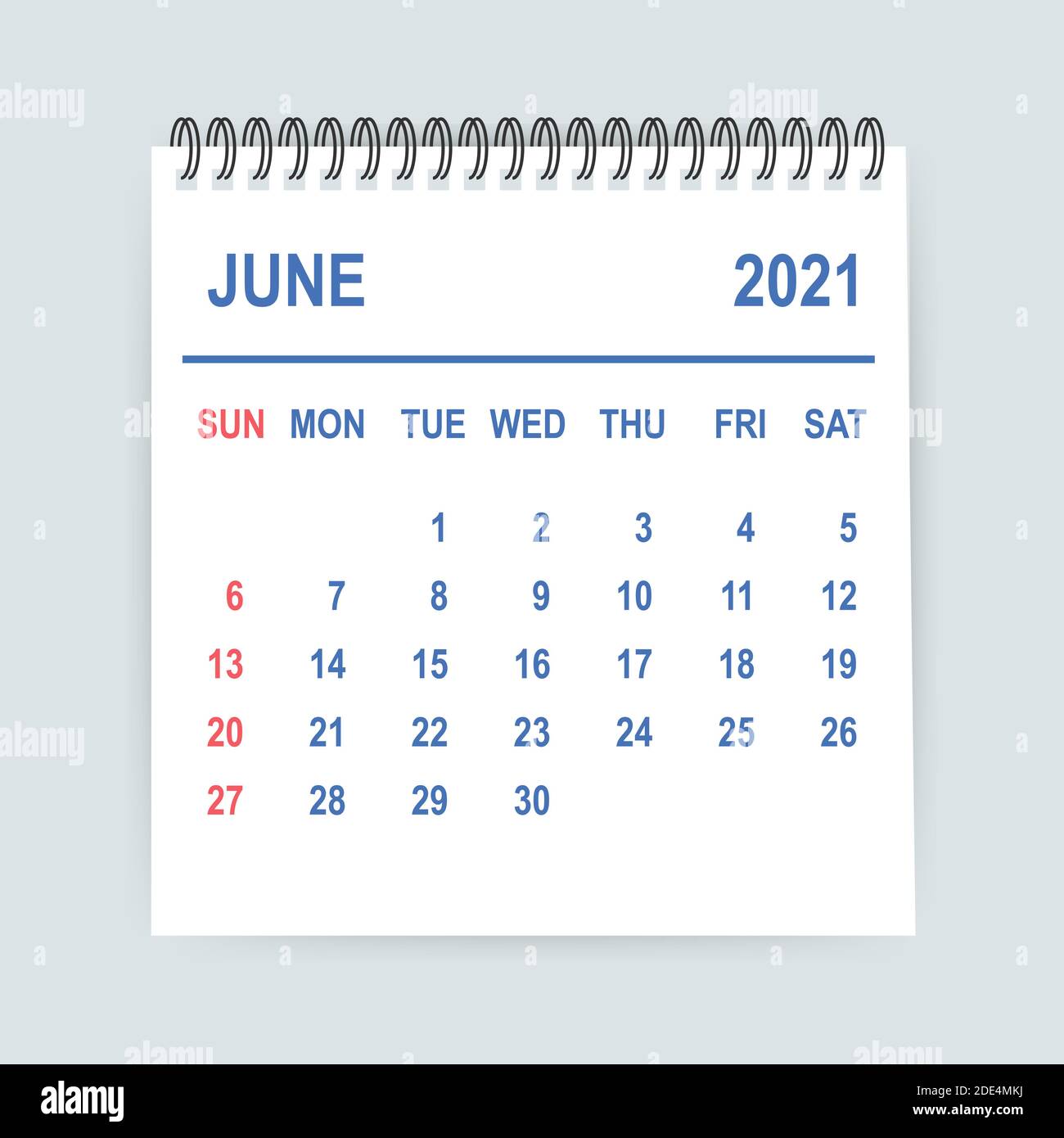 Feuille de calendrier de juin 2021. Calendrier 2021 à plat ...