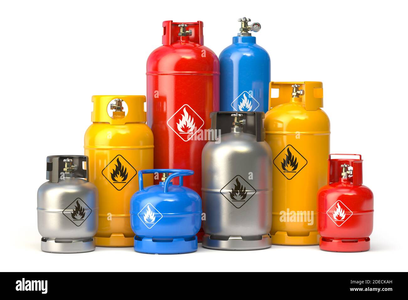 Différents types de bouteilles de gaz isolées sur fond blanc ...