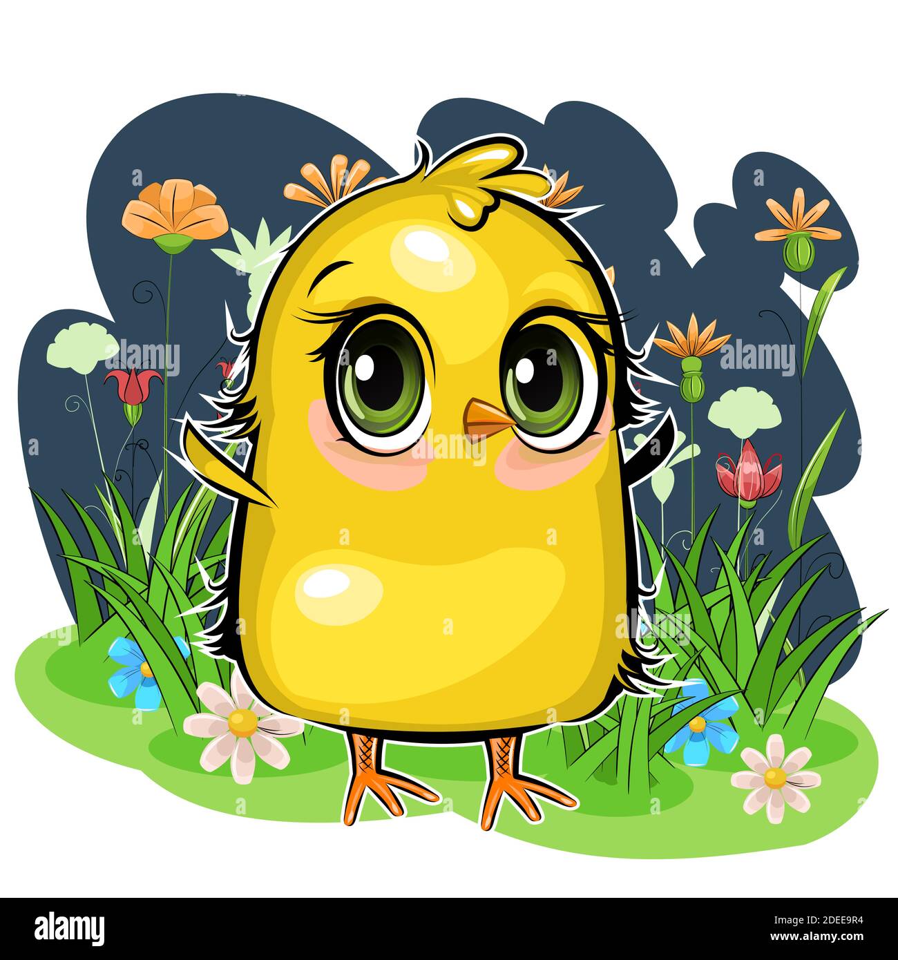 Un peu de poussin. Le poussin drôle essaie de se retirer. Mignonne et ...