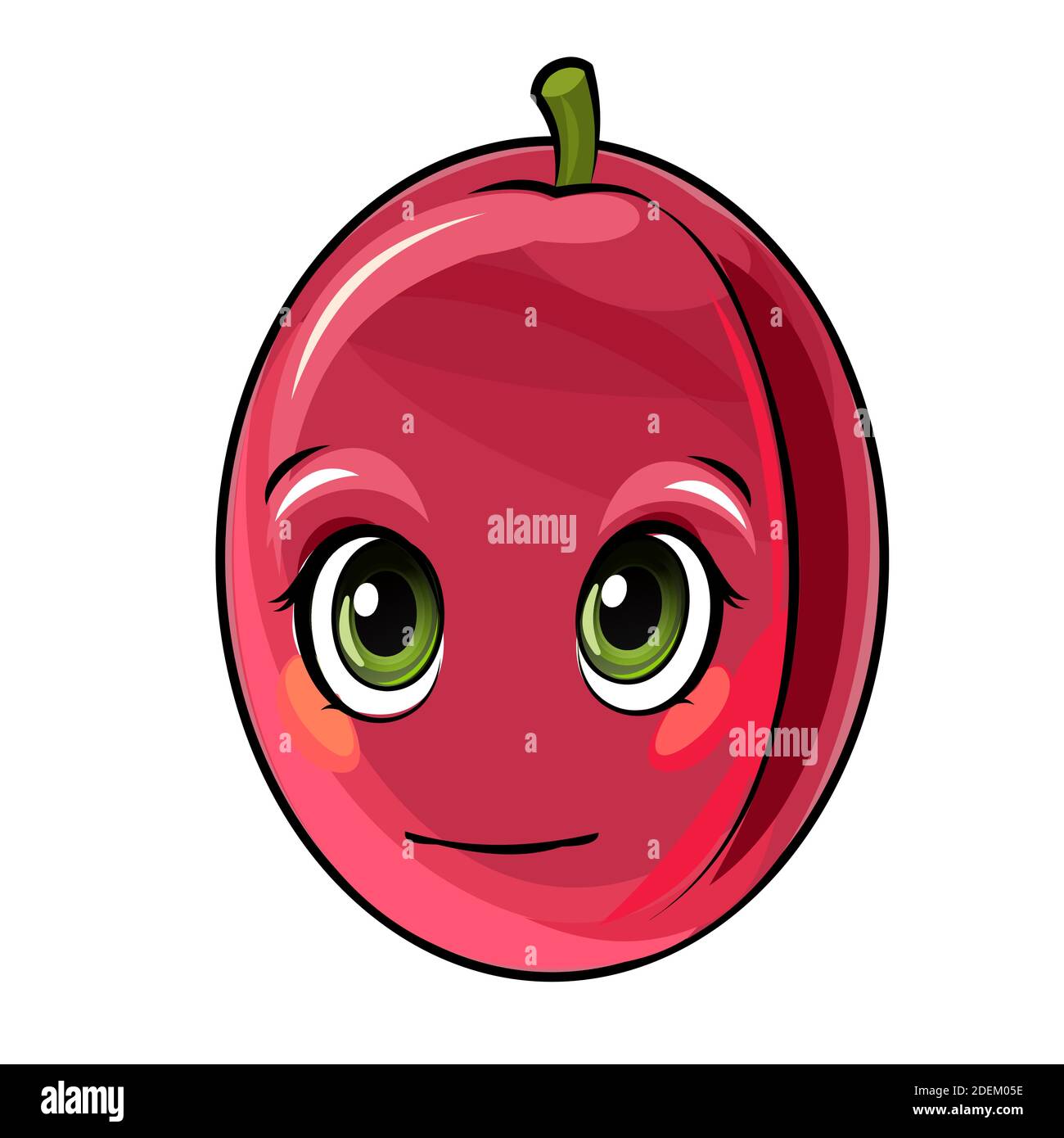 Prune. Face. L'objet isolé sur un fond blanc. Mûr. Style dessin animé ...