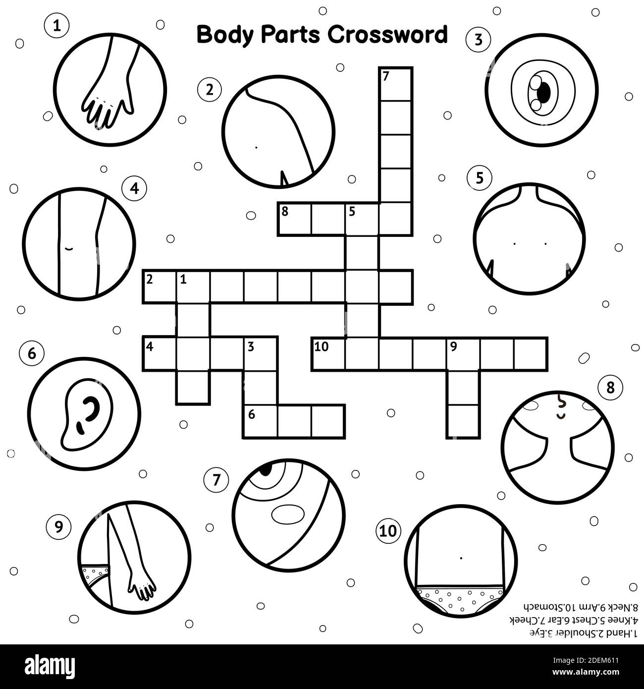 Mots croisés noir et blanc pour les parties du corps. Mon activité d ...