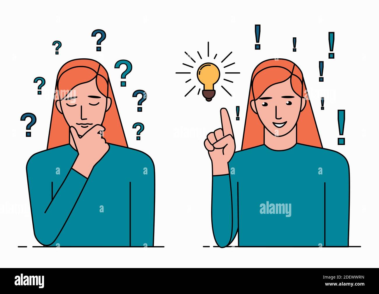 Concept de résolution de problèmes. Une femme pense à un problème et ...