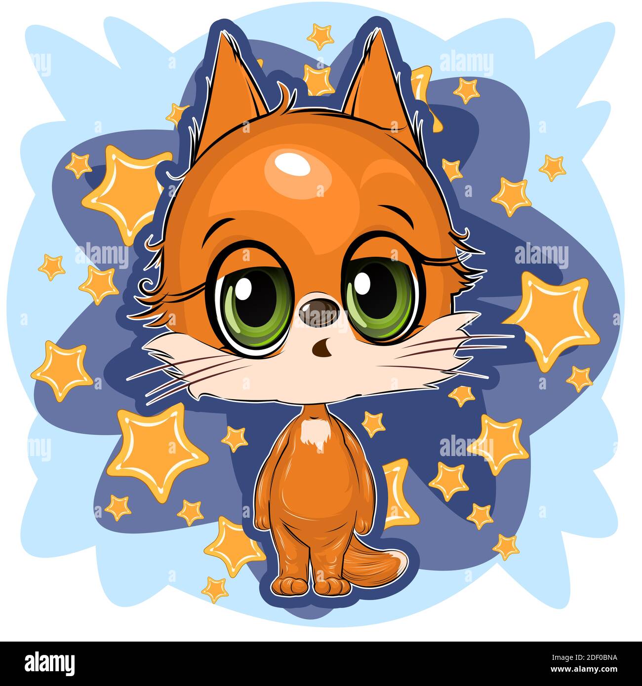 Petit renard. Joli animal drôle sur un fond abstrait avec des étoiles ...