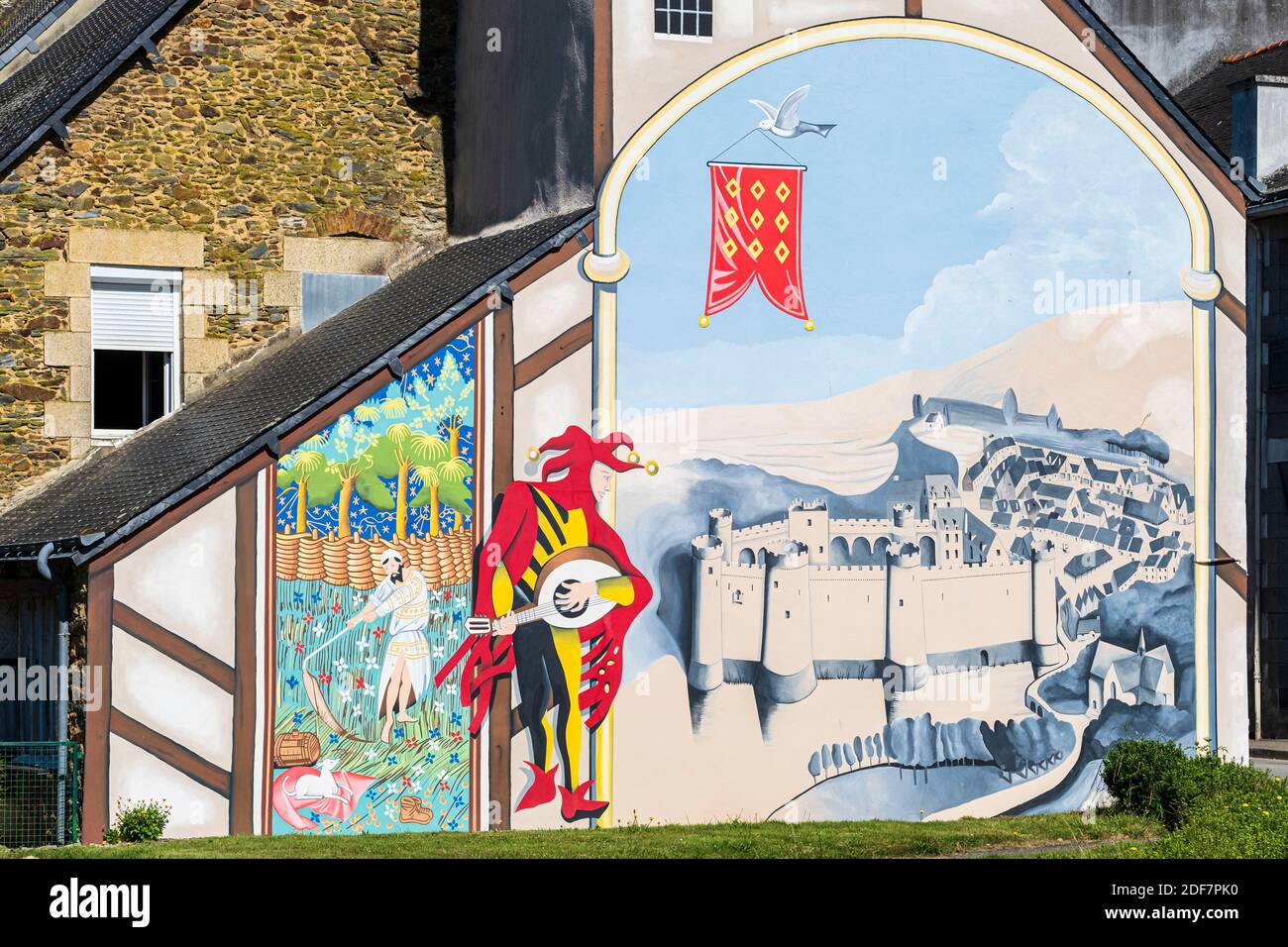 France, Morbihan, Rohan, fresque de l'artiste Jean-Michel Daniel ...
