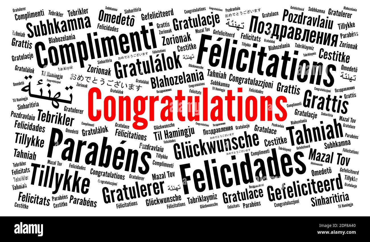 Félicitations Nuage de mots dans différentes langues Photo Stock - Alamy