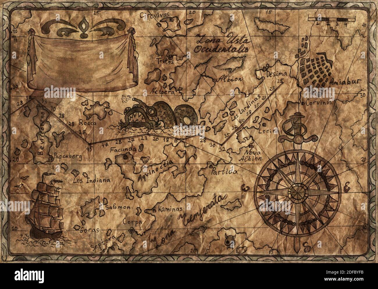Carte des anciens pirates avec les vieux voiliers de pirates, les îles ...