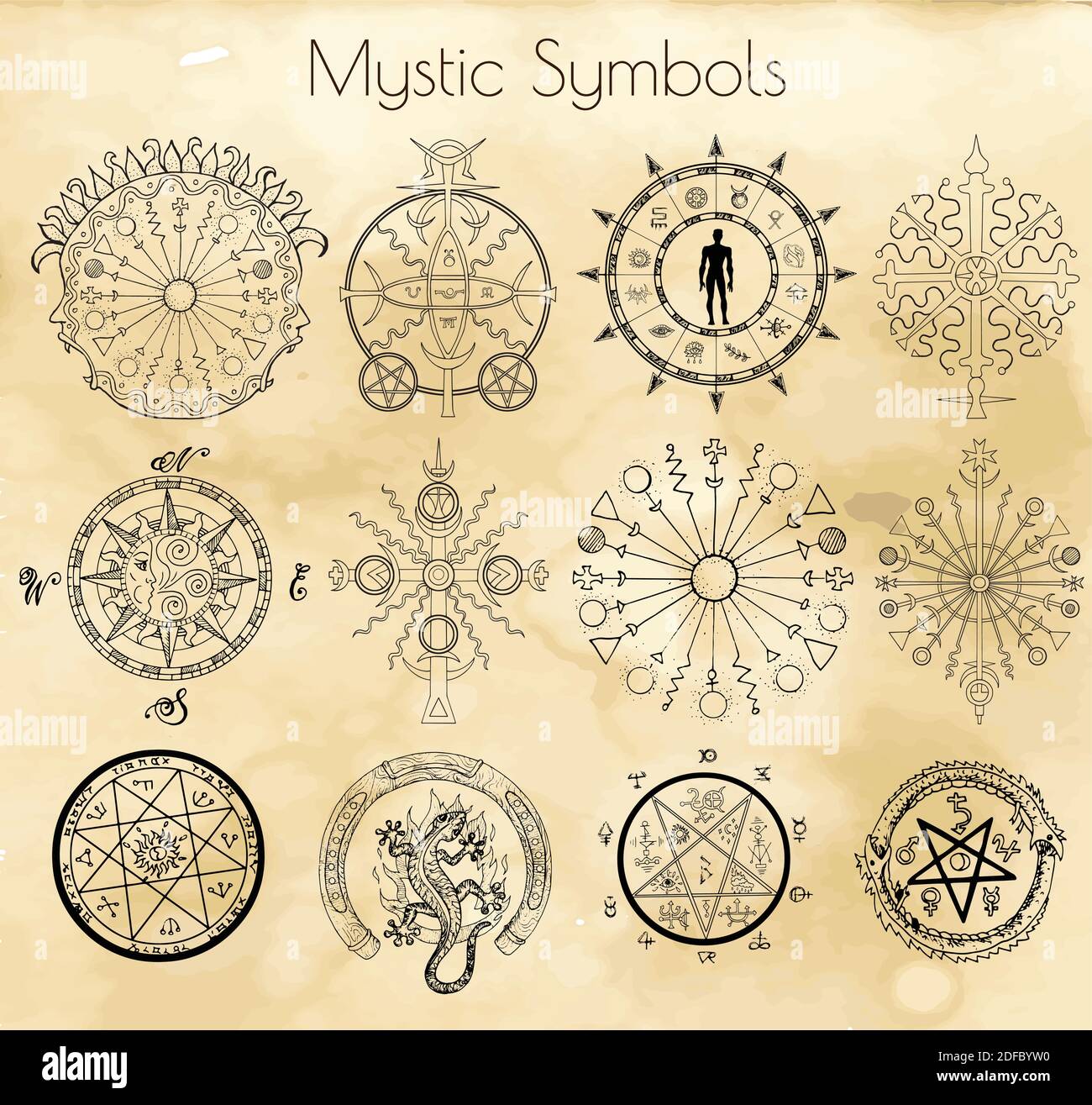 Illustration gravée de vecteur occulte et ésotérique, concept tattoo ...