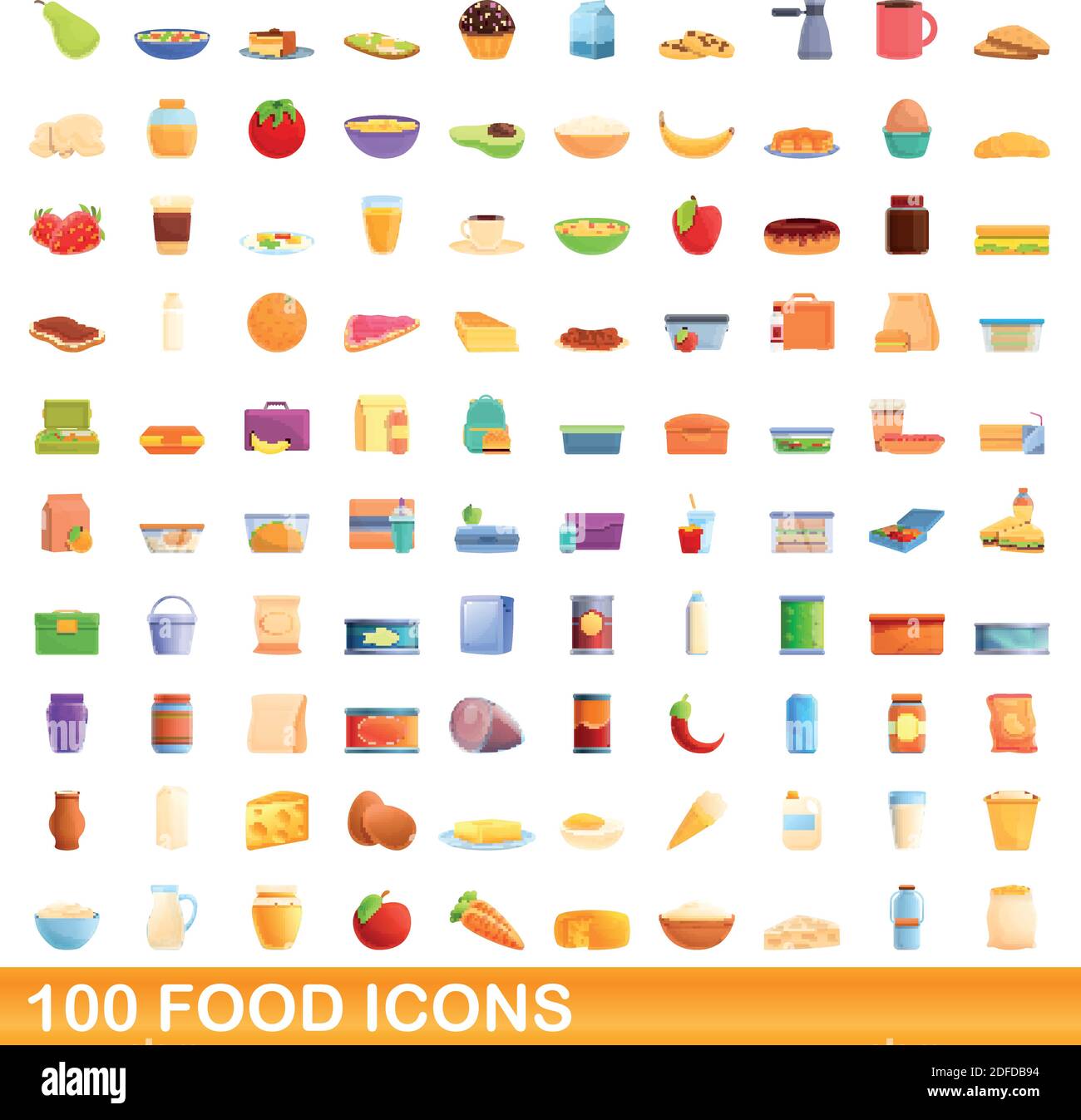 100 food icons set. Cartoon illustration de 100 icônes alimentaire ...