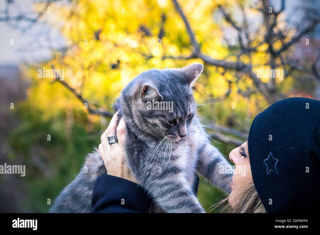Femme avec des chatons Banque de photographies et d’images à haute ...