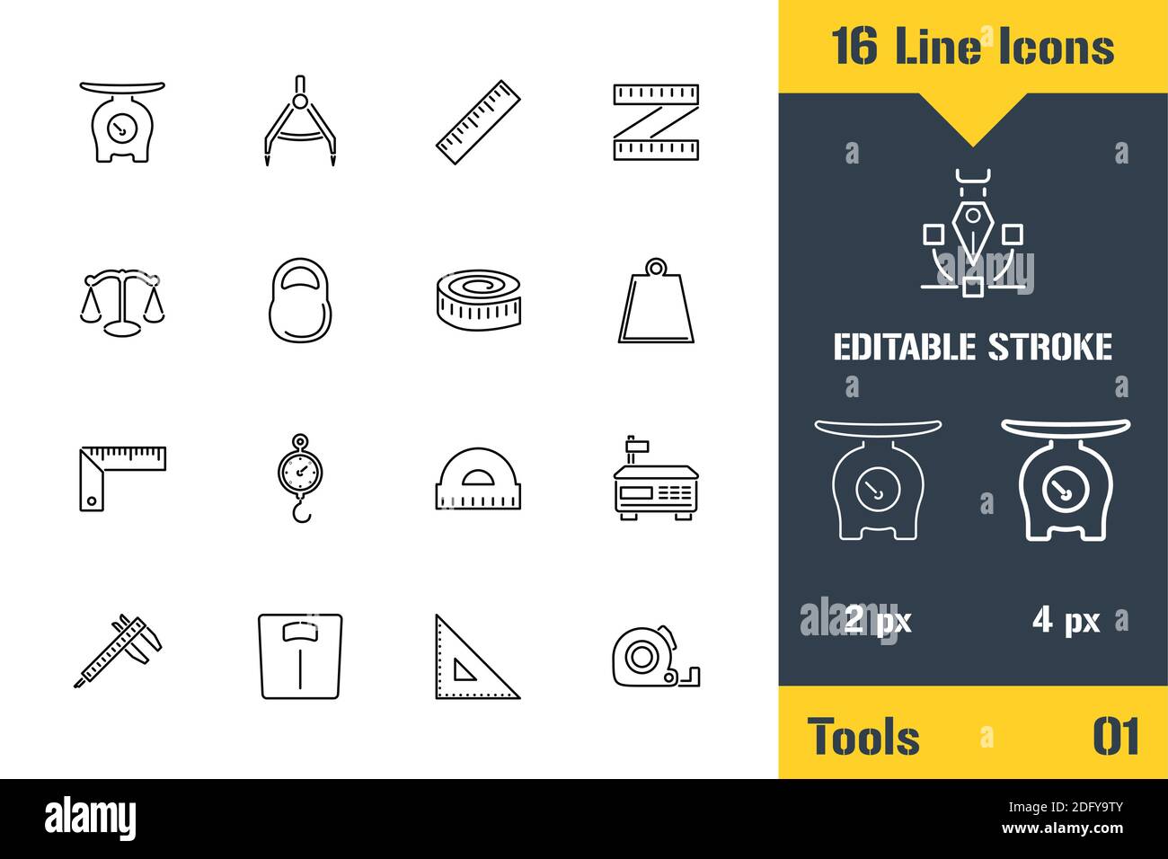 Outils de mesure, balances de pesée. Icône de ligne mince - Contour de ...