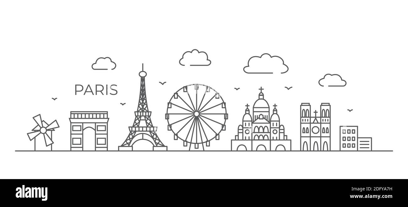 Dessin Paris Line illustration Paris en style ligne sur blanc arrière ...