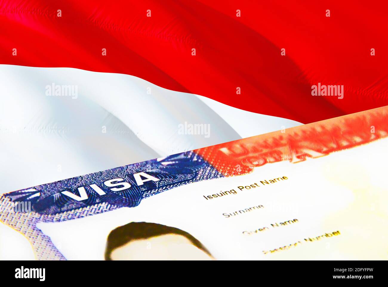 Gros plan sur le document d'immigration de Monaco. Passeport visa sur ...