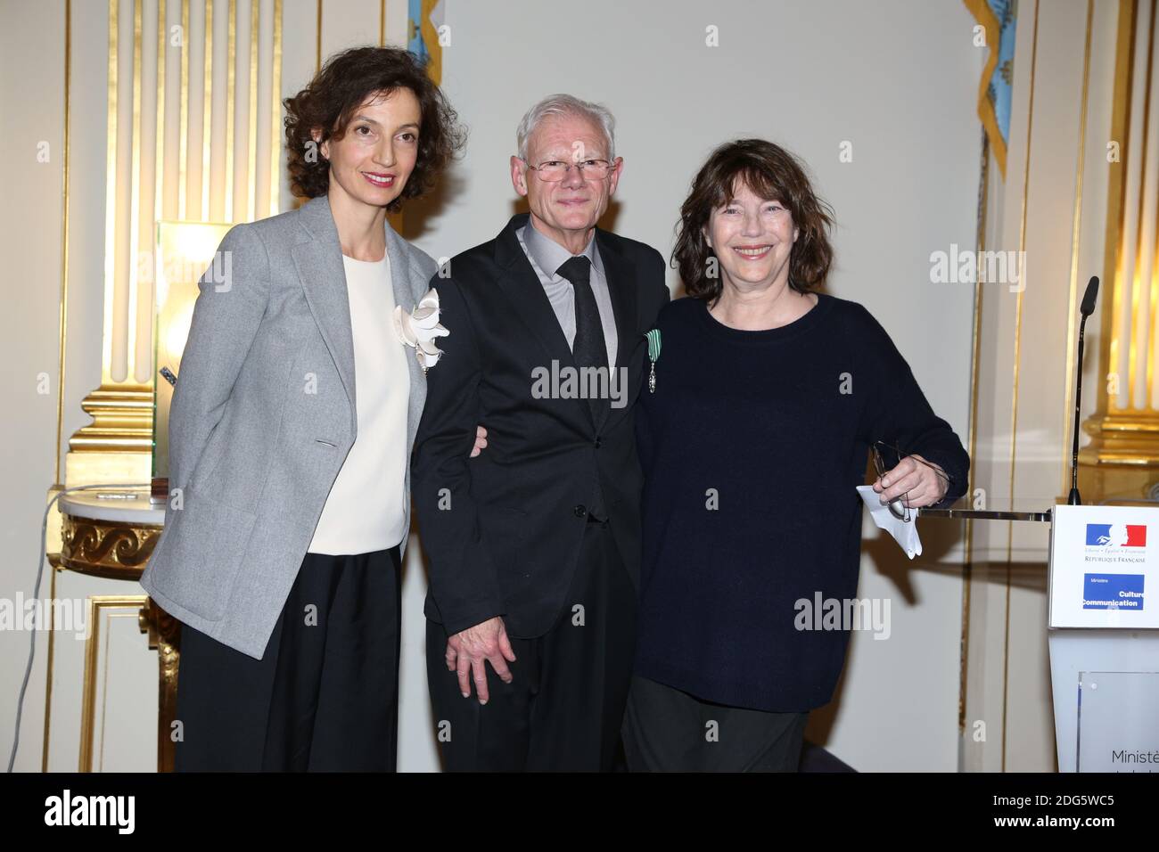 Audrey Azoulay, Philippe Lerichomme et Jane Birkin lors de la cérémonie ...