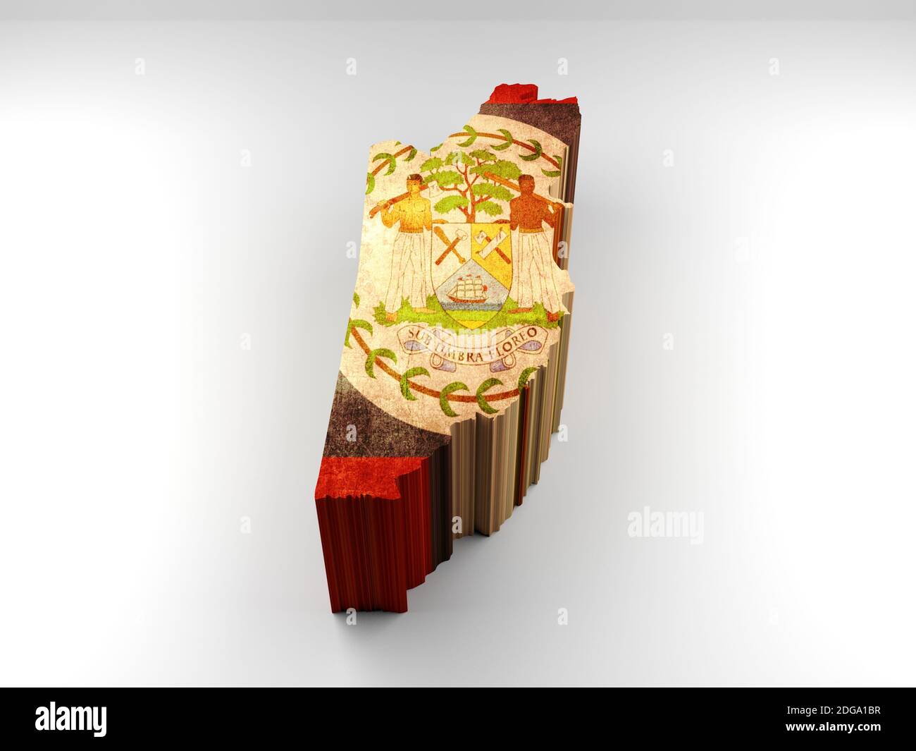 Carte 3D texturée du Belize avec un drapeau bélizien Photo Stock - Alamy