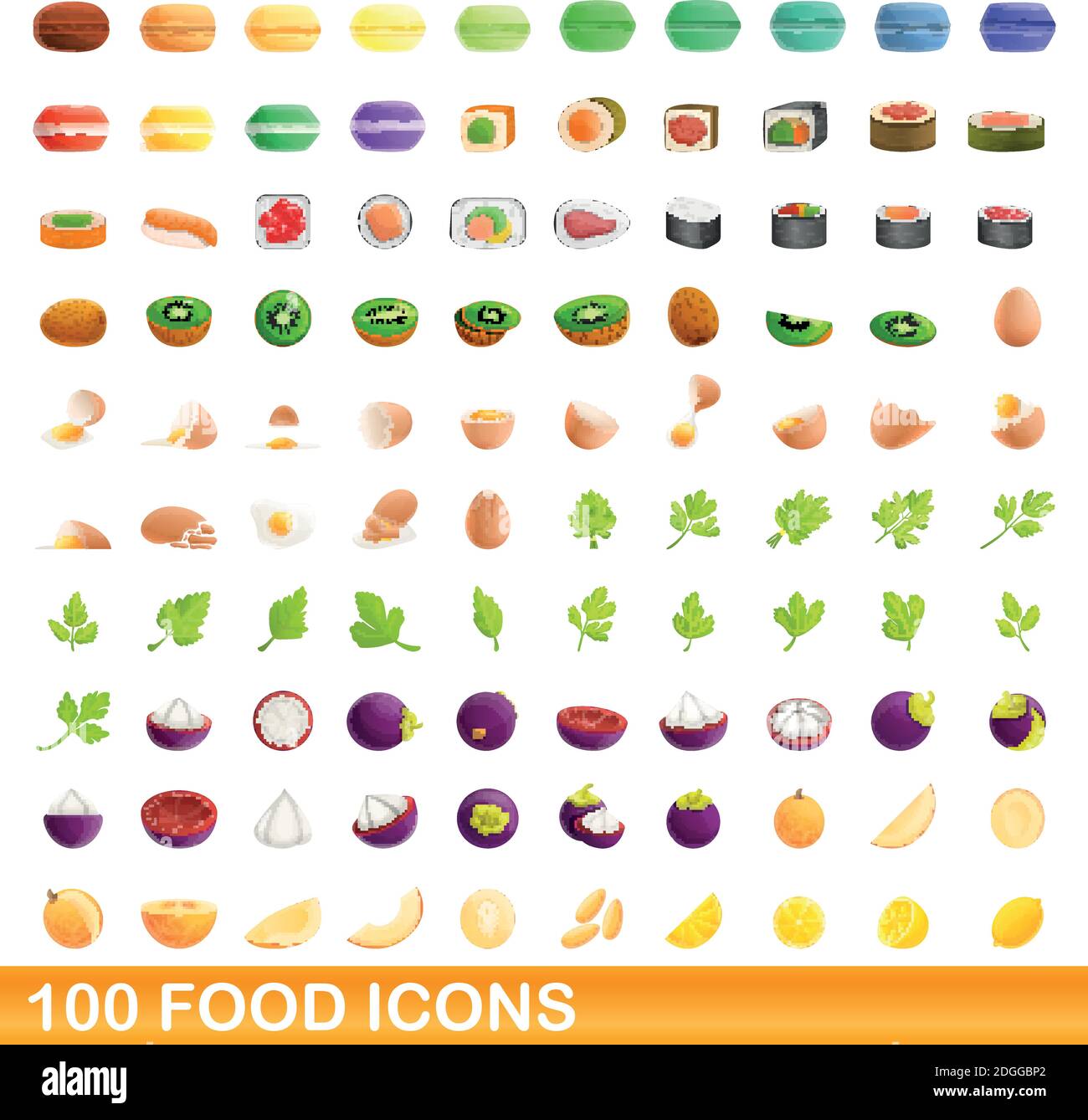 100 food icons set. Cartoon illustration de 100 icônes alimentaire ...