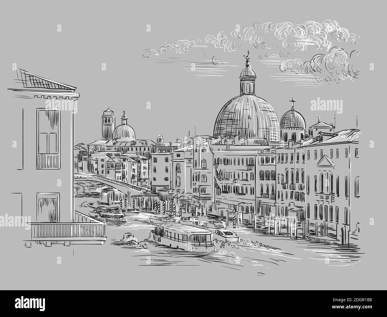 Dessin vectoriel à la main illustration du Grand Canal à Venise. Venise ...
