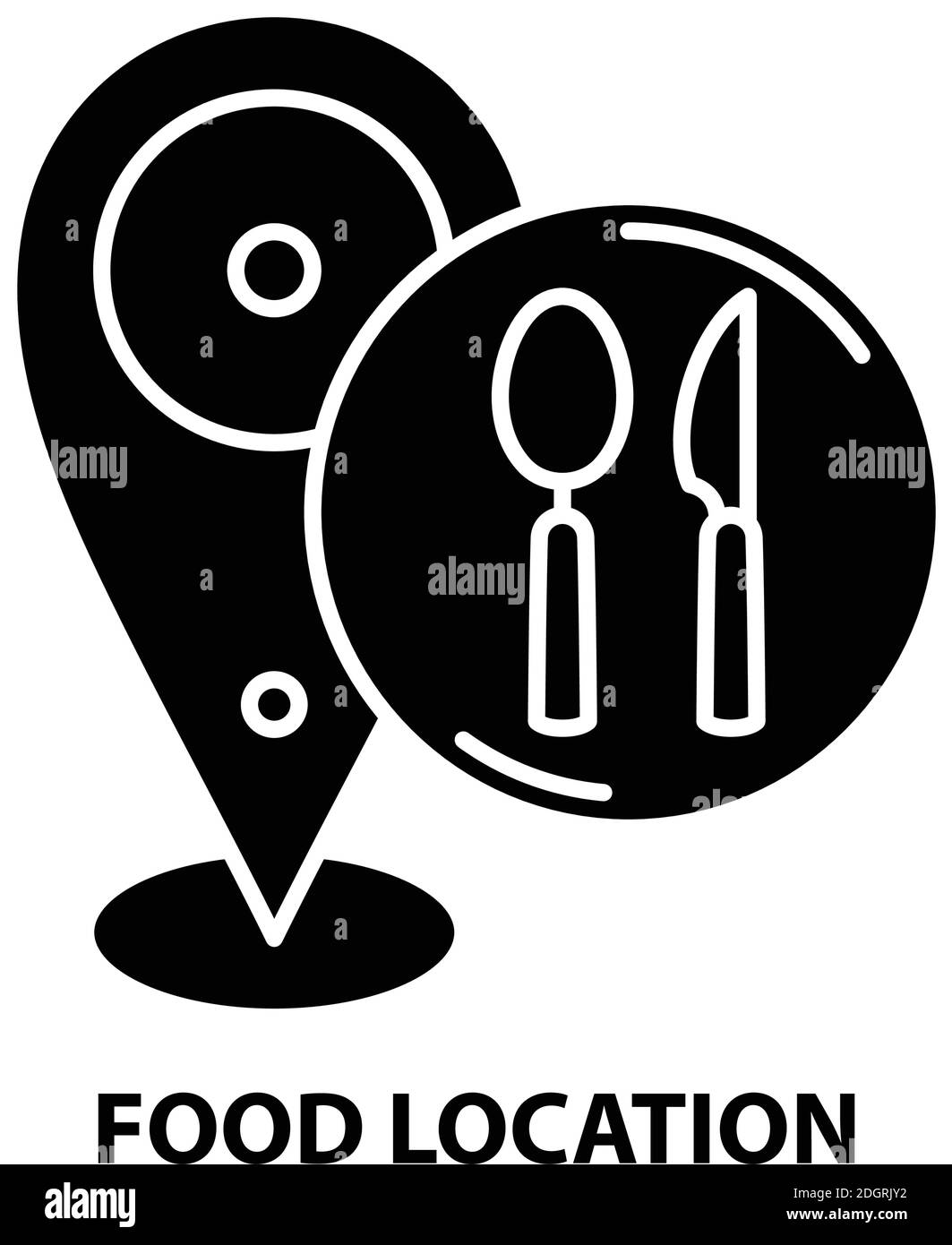 icône de symbole d'emplacement des aliments, signe vectoriel noir avec ...