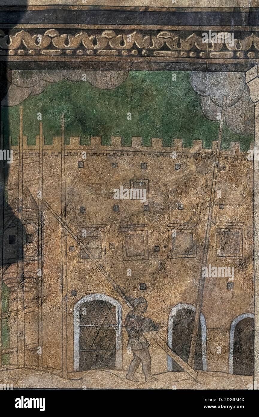 Fin 1500s sgraffito art sur la façade de l'ancienne maison burgher à ...