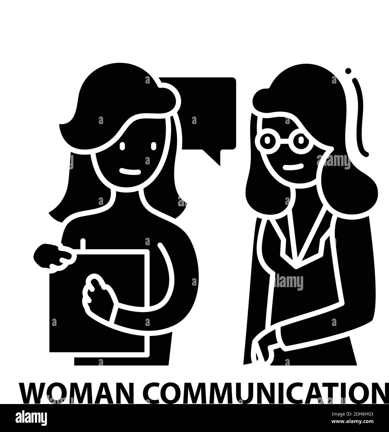icône de communication femme, signe vectoriel noir avec traits ...