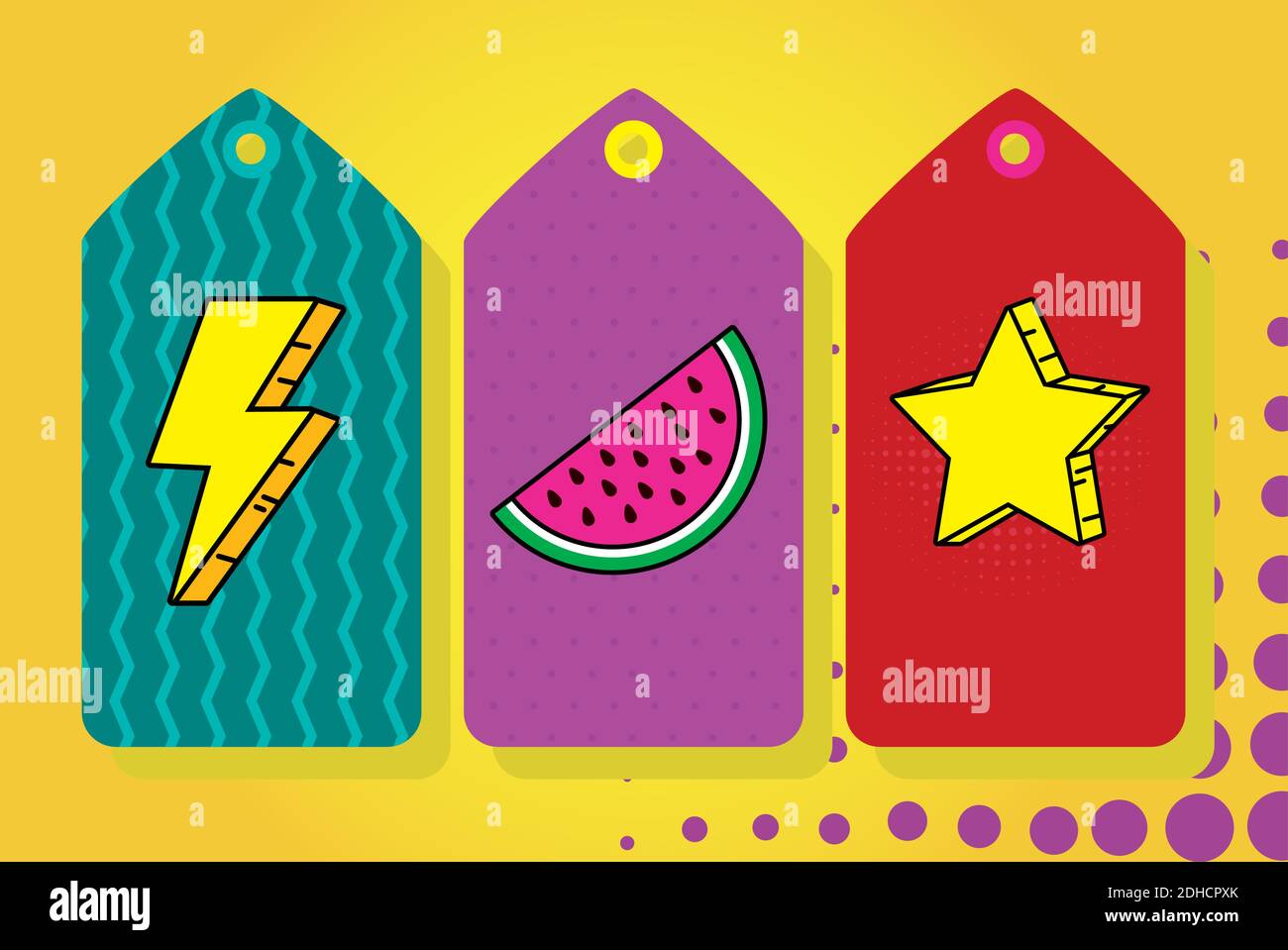 pop art thunder pastèque et étoile dans le design des étiquettes de ...