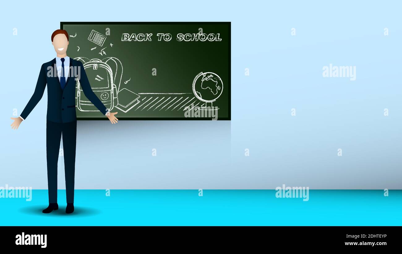 homme, enseignant en costume classique sombre se dresse souriant, les ...