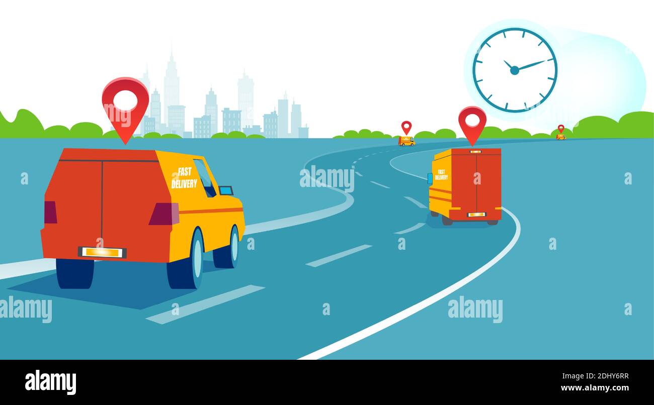 Route avec camion et panneau de signalisation Banque d'images ...