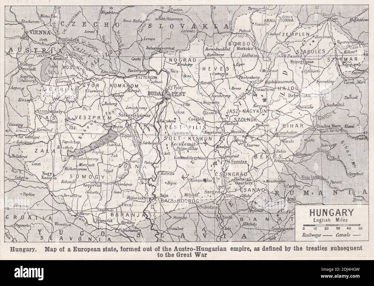 Carte ancienne de la Hongrie: Carte d'un Etat européen, formé de l ...