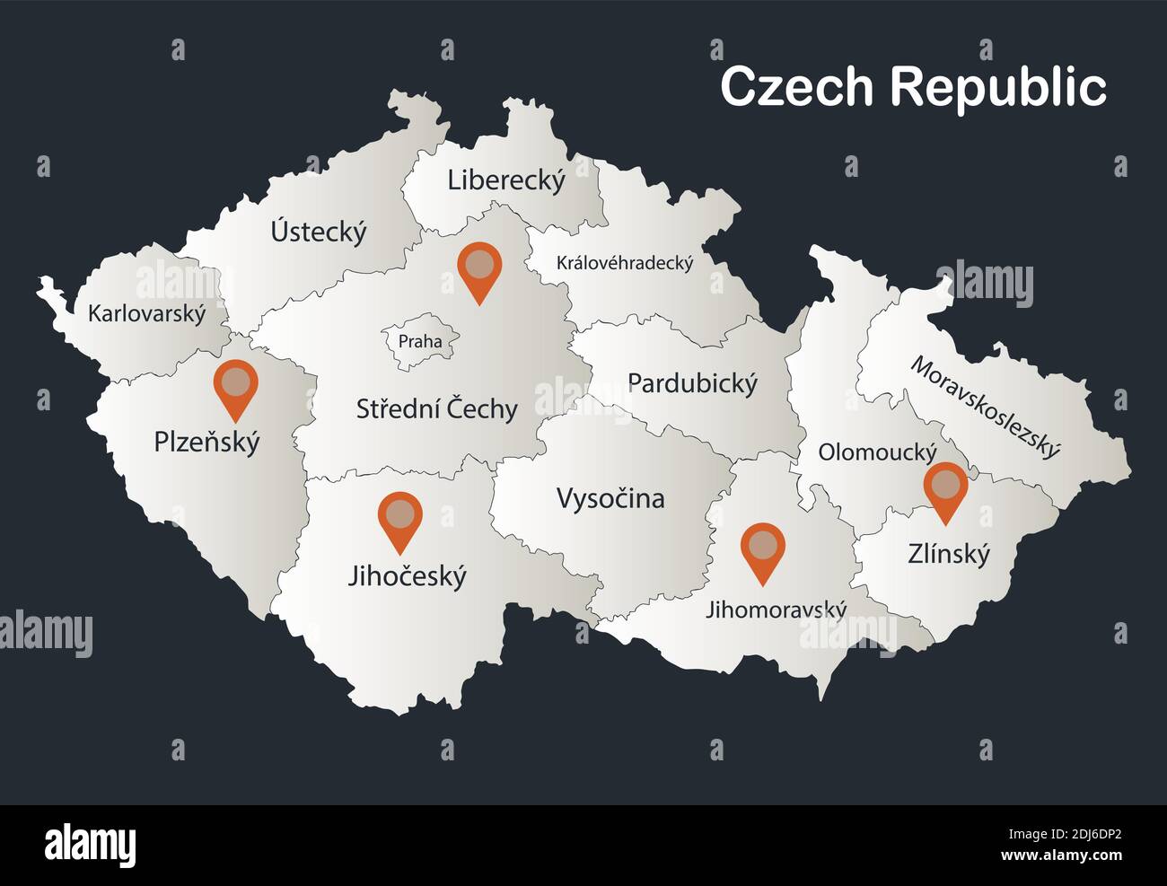 Carte de la République tchèque, Infographics design plat couleurs blanc ...