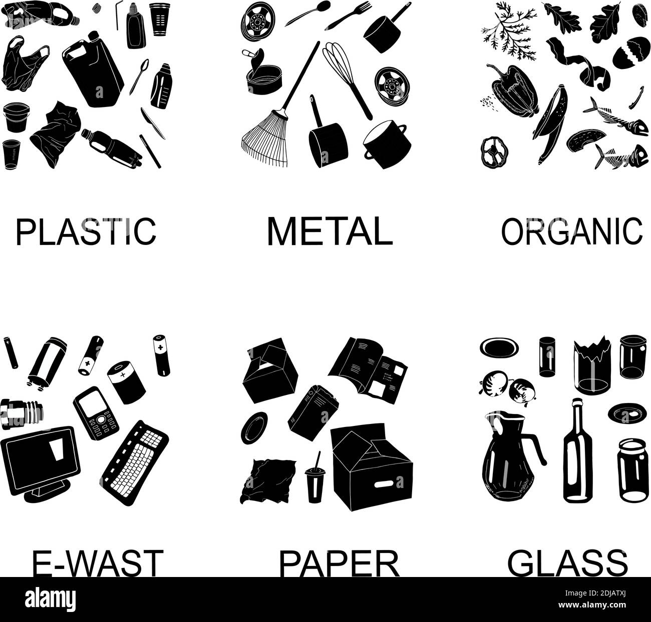 Icônes De Recyclage Des Déchets Symboles De Ligne De Différents Tri