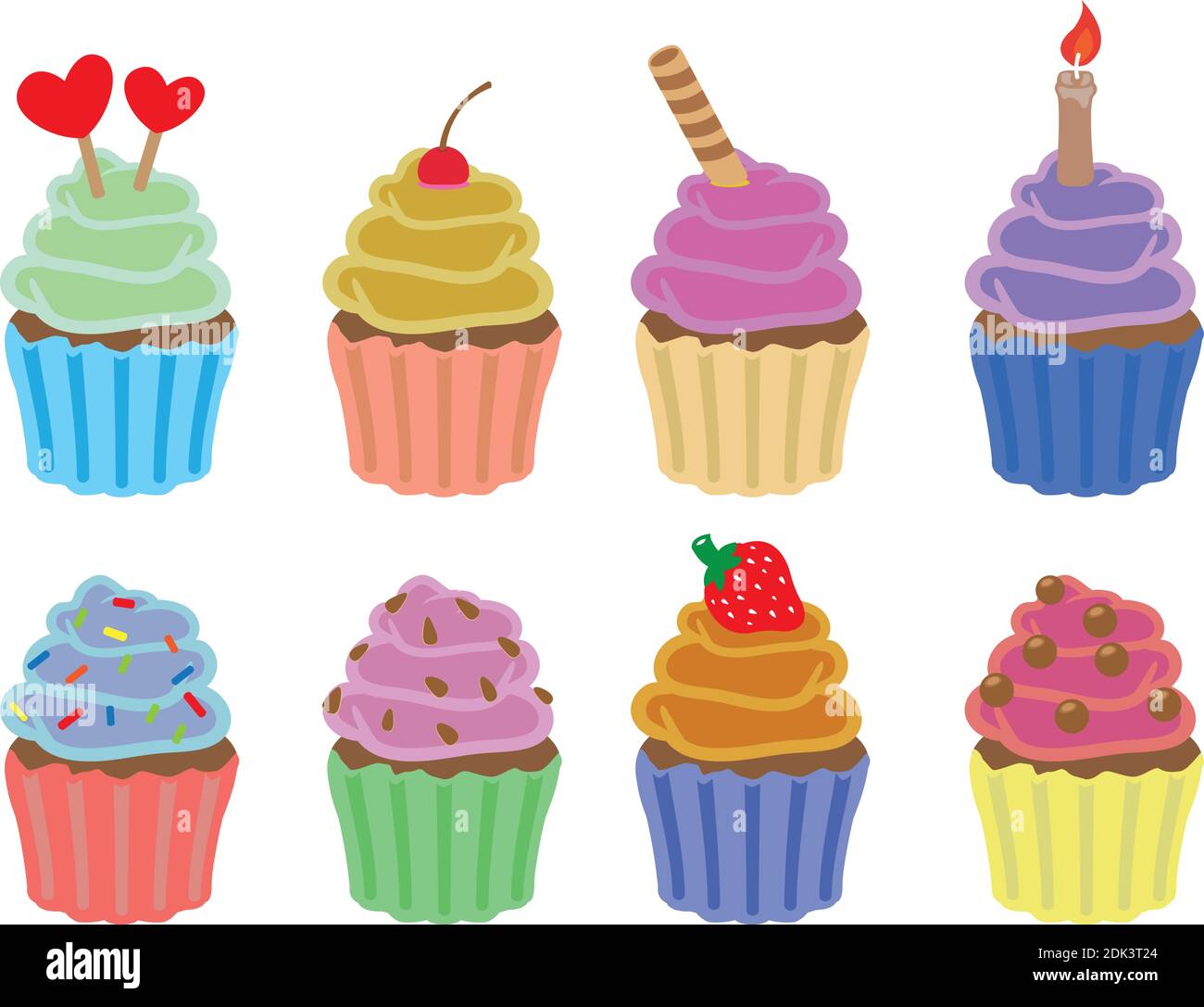 Ensemble de huit symboles vectoriels de cupcakes colorés isolés sur ...