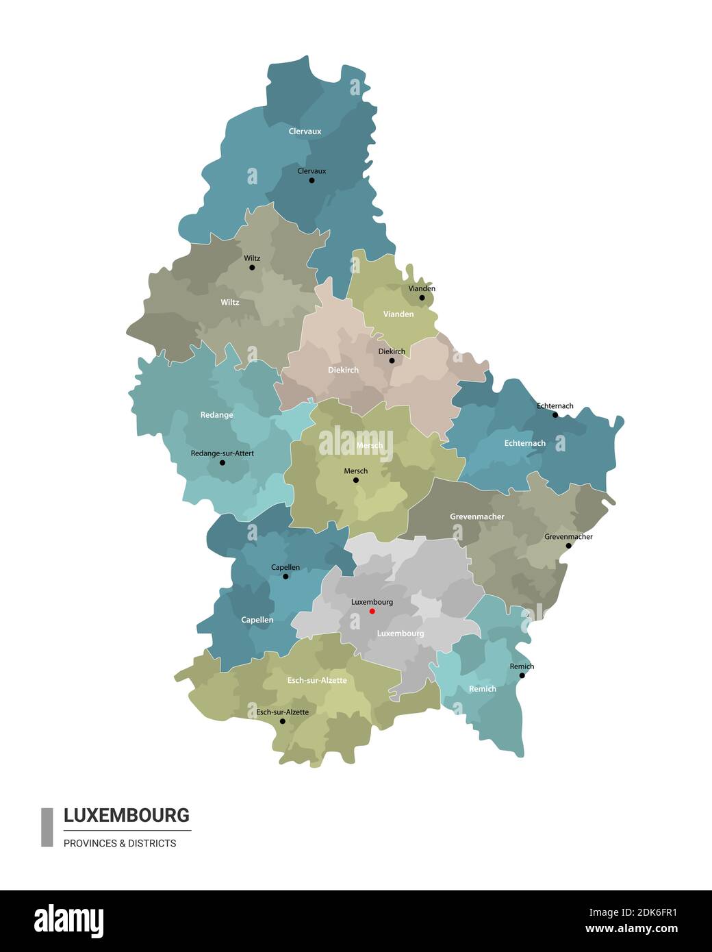Carte détaillée de l'higt de Luxembourg avec subdivisions. Carte ...
