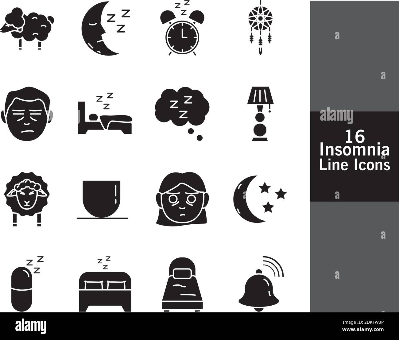Ensemble d'icônes de style silhouette d'insomnie dessin vectoriel d ...