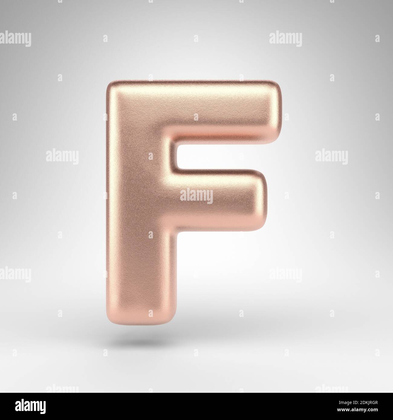 Lettre F majuscule sur fond blanc. Police de rendu 3D en cuivre mat ...