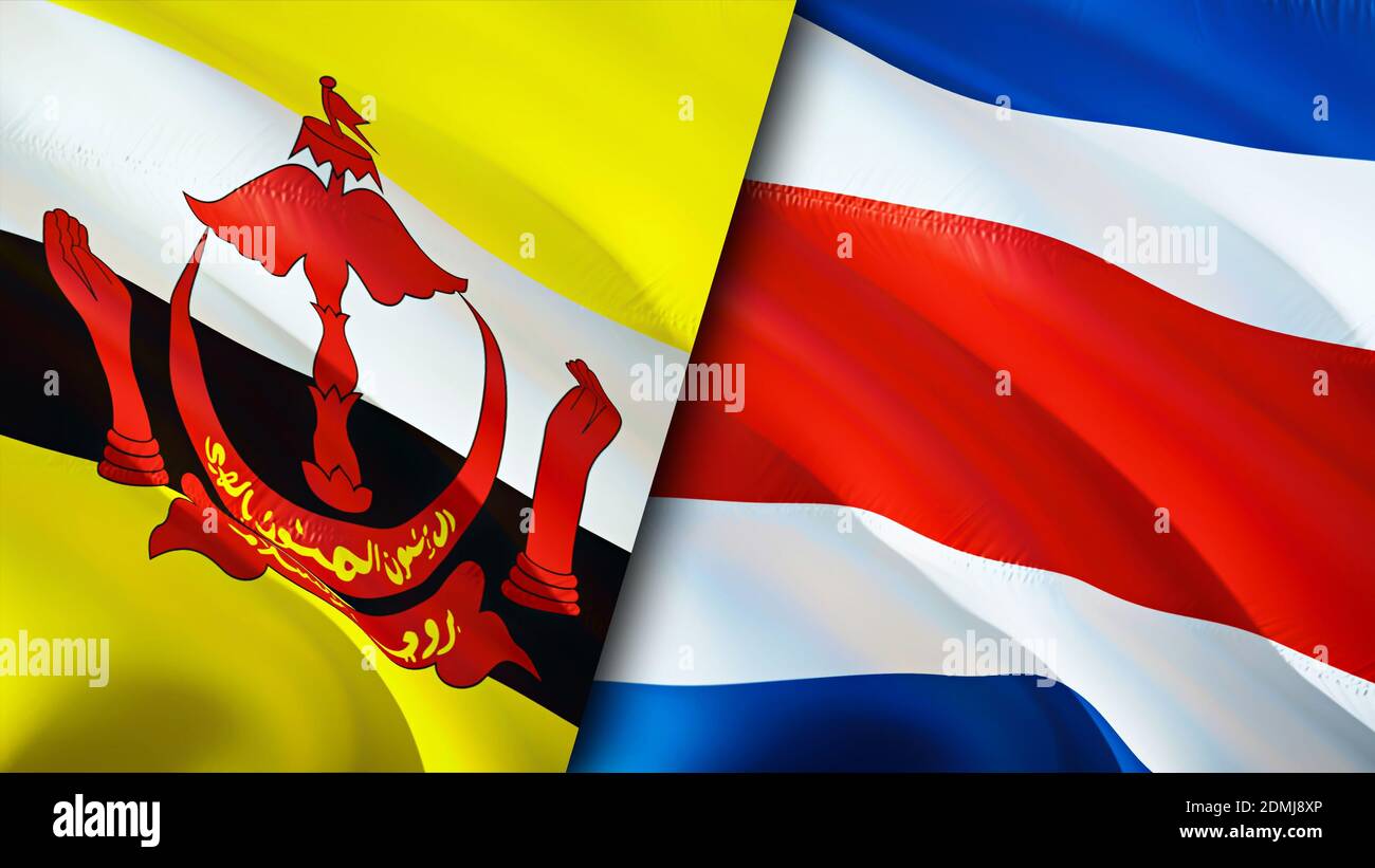 Drapeaux du Brunei et du Costa Rica. Motif drapeau en relief. Brunei ...