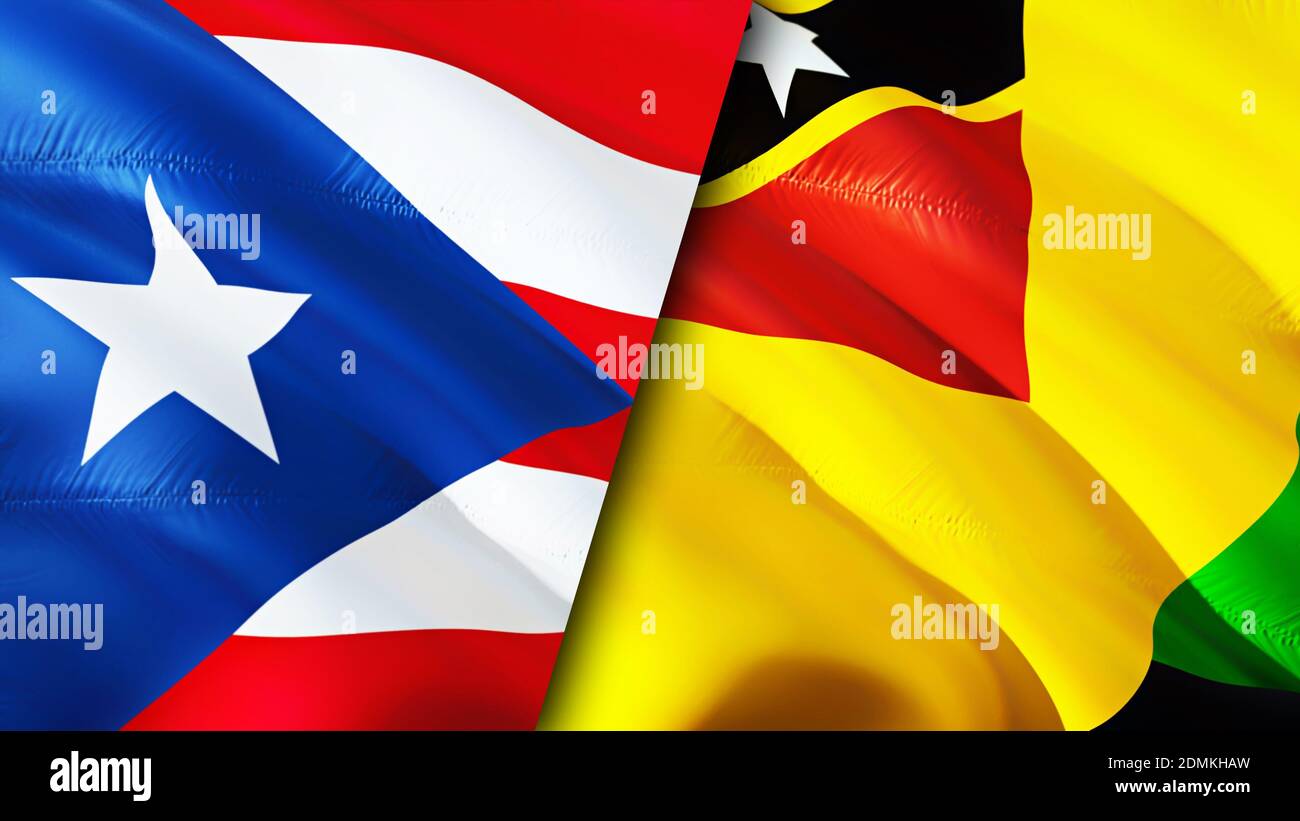 Drapeaux de Porto Rico et de l'île Nevis. Motif drapeau en relief ...