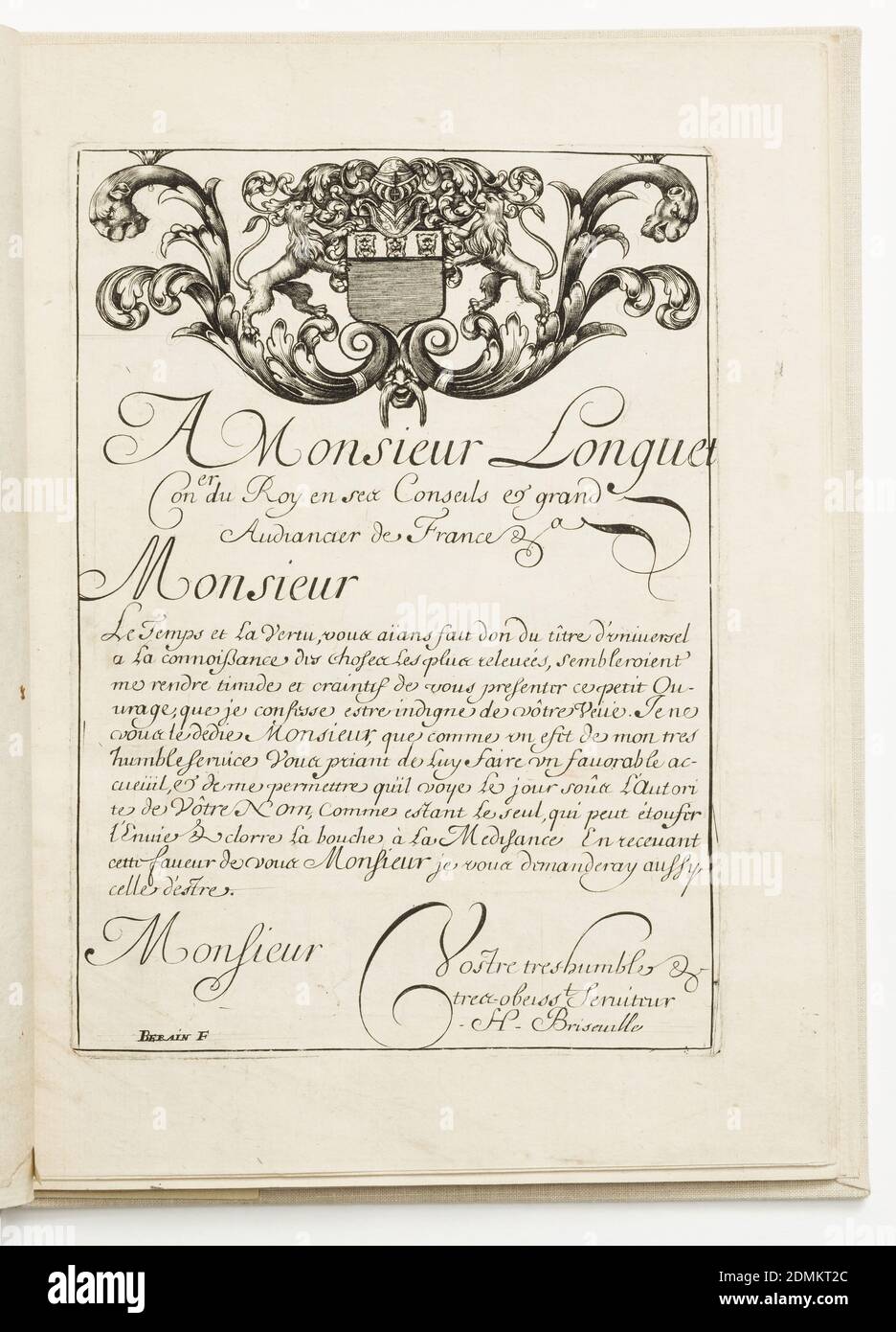 Page de dédicace, de Diversets pièces de serruriers (divers dessins pour les Locksmiths), Hugues ...