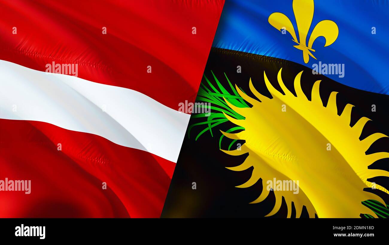 Drapeaux de la Lettonie et de la Guadeloupe. Motif drapeau en relief ...