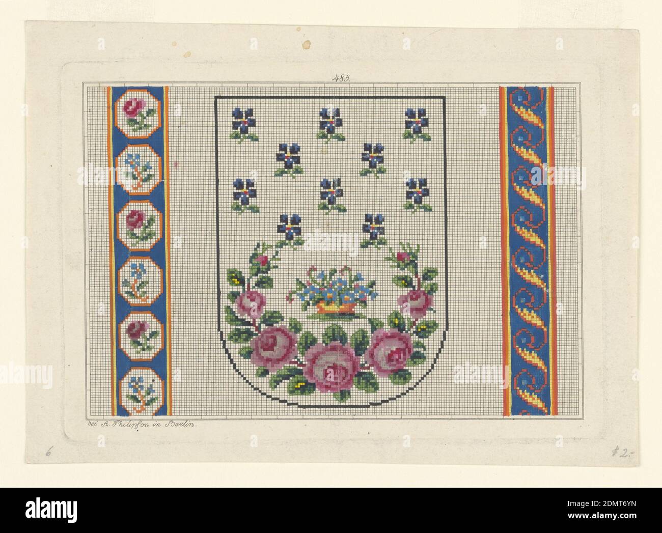 Dessin, A. Philipson, Brush et gouache sur papier carré pré-imprimé ...