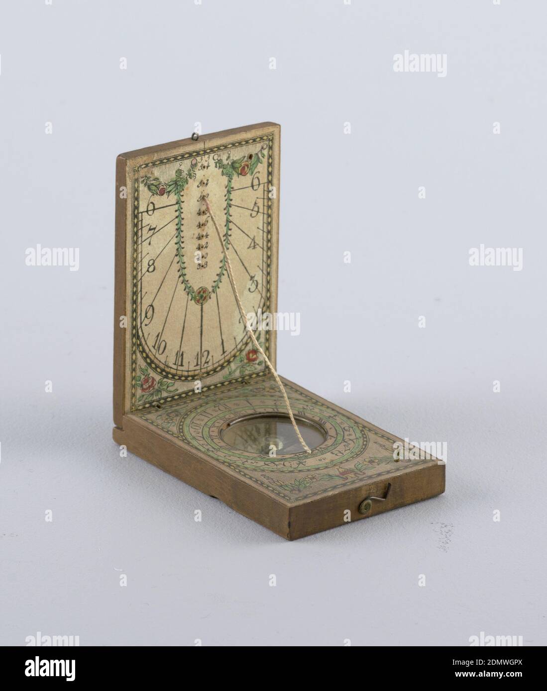 Compas solaire, bois, papier, laiton, acier, verre, Allemagne, fin du ...