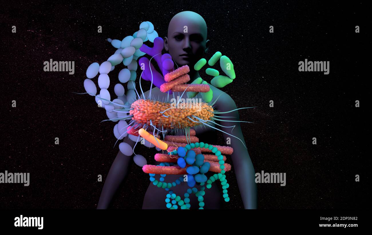 Microbiote humain, illustration conceptuelle. Le microbiote est la ...